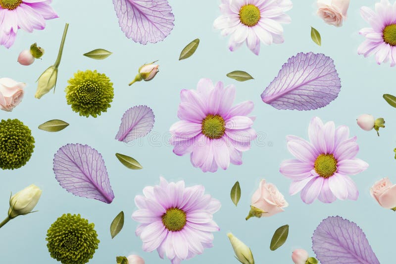 Flat Lay Spring Daisies Leaves. High Quality Photo Stock Illustration ...