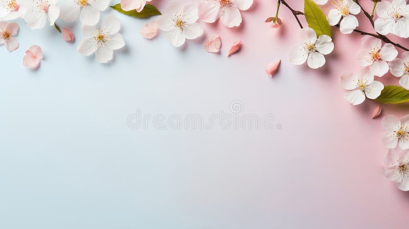 Flat Lay of Spring Flowers on Blue Background with Copy Space Stock ...