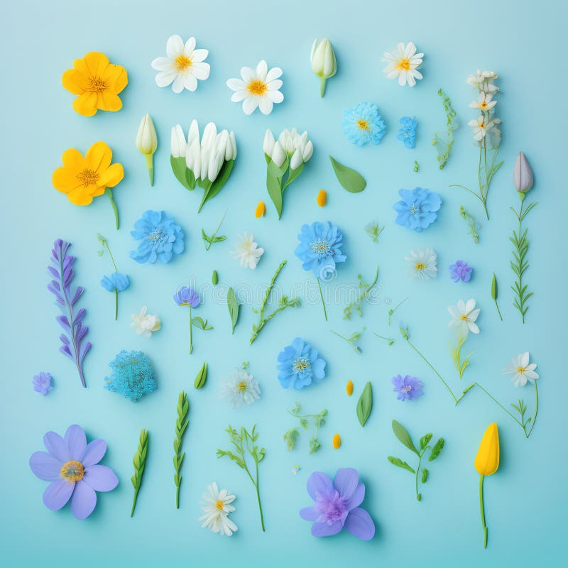 Flat Lay of Spring Flowers, Generative AI Illustration Stock ...