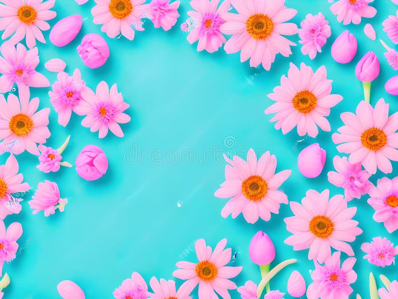 Flat Lay of Spring Flowers, Generative AI Illustration Stock ...