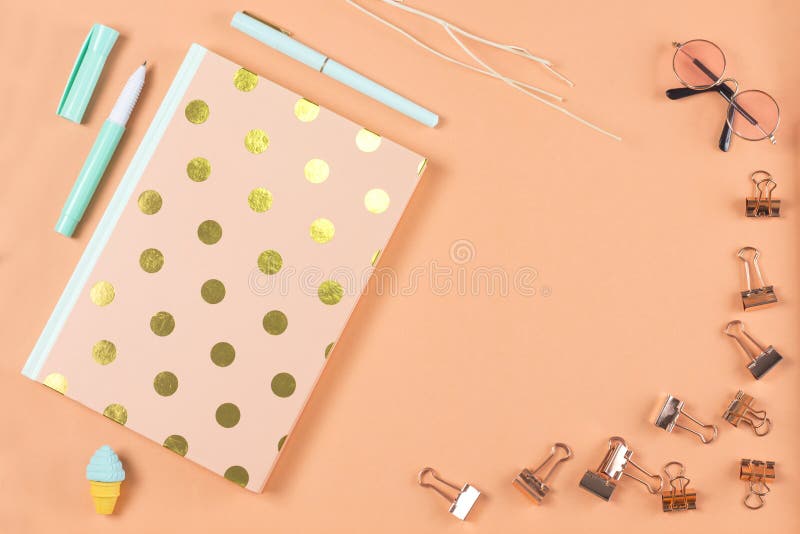 Flat Lay Stationery On Work Desk Stock Photo - Image of desk, creative ...