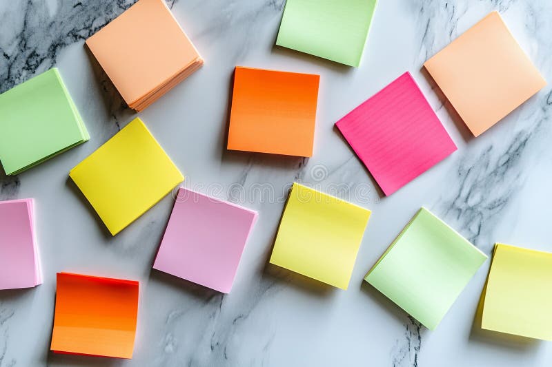 A Flat Lay of Sticky Notes and a Planner Arranged on a Marble-textured ...