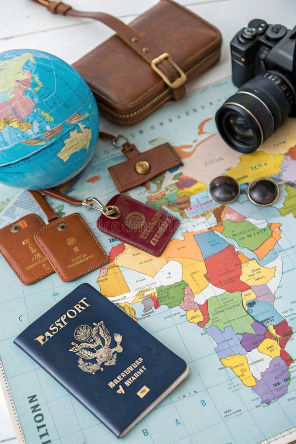 Travel Objects on Map Background Stock Illustration - Illustration of ...