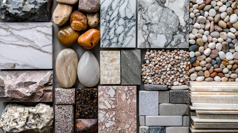Flat Lay of Stone and Pebble Samples Showing Various Textures Stock ...