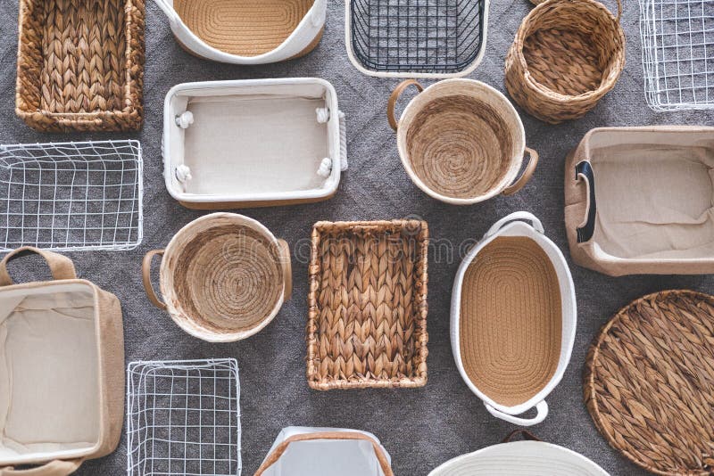 Flat Lay of Storage Boxes; Containers and Baskets with Different Sizes ...