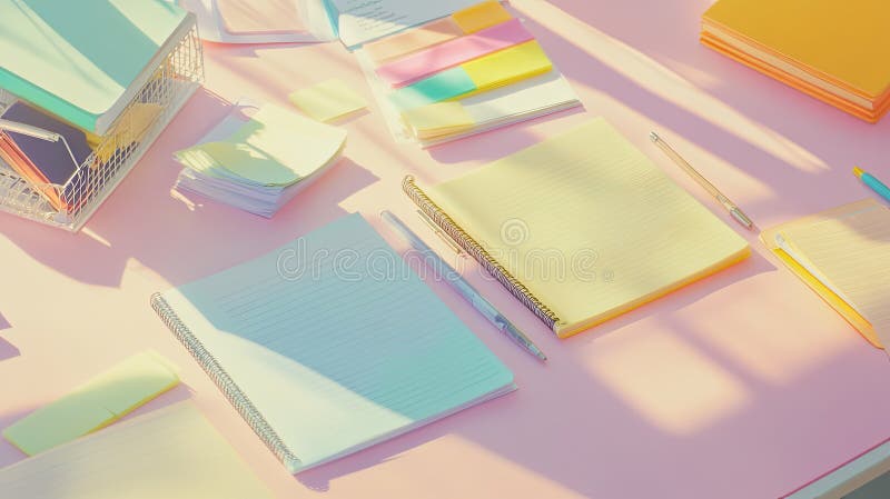 A Flat Lay of Study Guides, Pens, and Sticky Notes Arranged Neatly on a ...