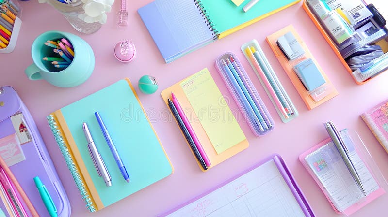A Flat Lay of Study Guides, Pens, and Sticky Notes Arranged Neatly on a ...