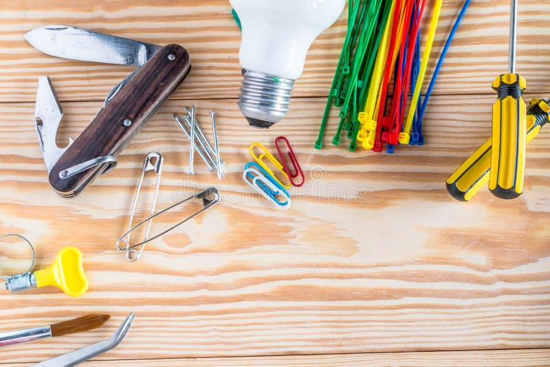 Flat Lay Style Modern Design of Worker Workplace, Set of Busines Stock ...