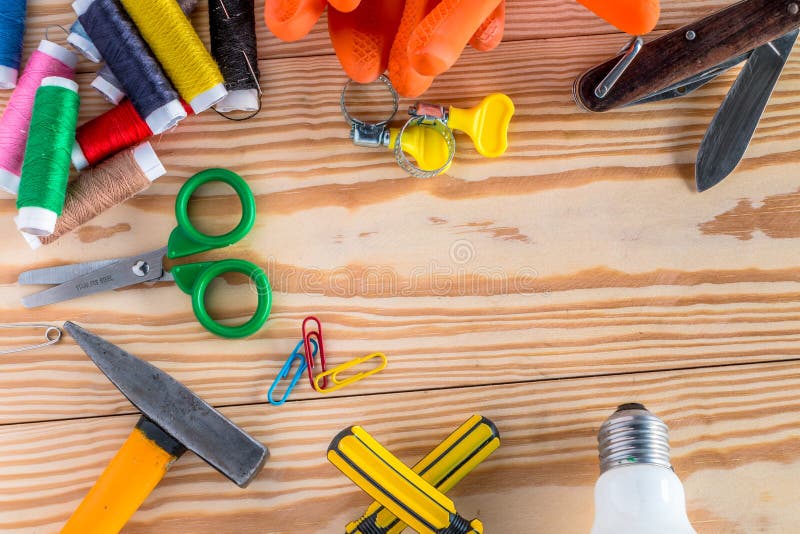 Flat Lay Style Modern Design of Worker Workplace, Set of Busines Stock ...