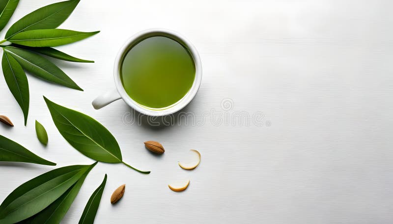 Flat Lay Style. Tea Leaves, a Cup of Tea on a White Background Stock ...