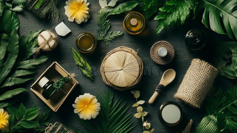 A Flat Lay of Sustainable Product Samples Styled with Natural Elements ...