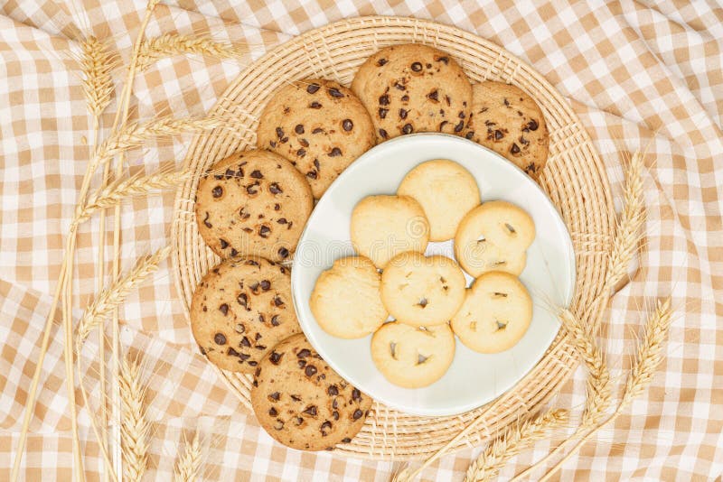 Flat Lay of Sweets, Butter Cookie and Chocolate Chip Cookie in ...