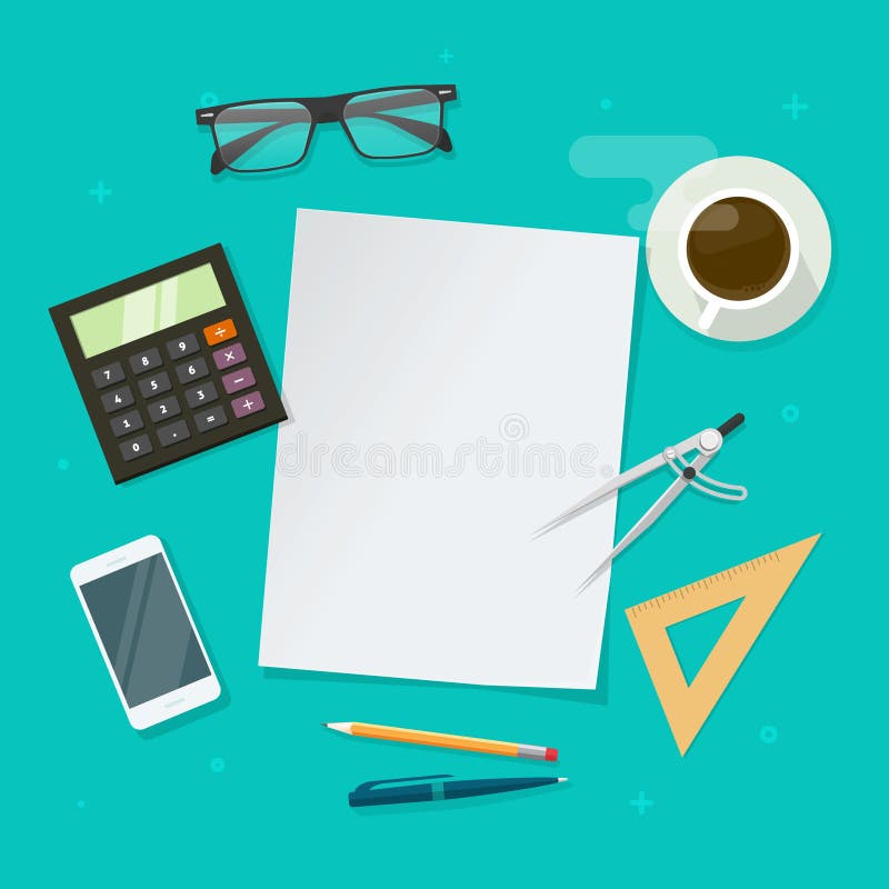 Flat Lay of Table with Blank Paper Page for Copy Space Vector ...
