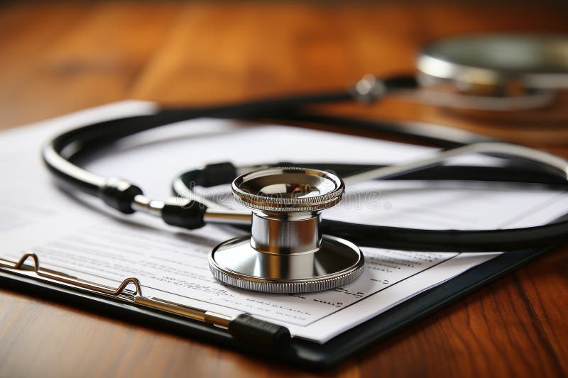 Flat Lay of Table with Medical Equipment, Medical Documents. Stock ...