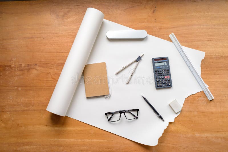 Flat Lay of Technical Drawing Setup, with Pencil, Compass, Ruler ...