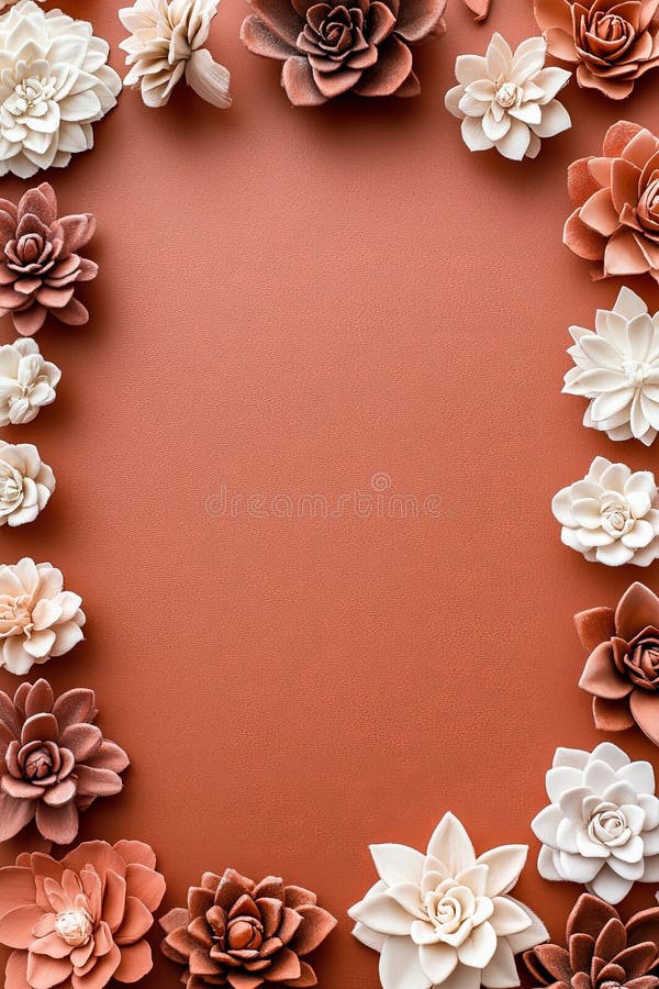 Flat Lay of Terracotta-colored Background with Decorative Flowers ...
