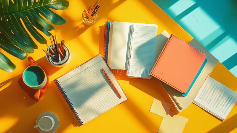 A Flat Lay of Textbooks and Study Notes Arranged Neatly on a Bright ...