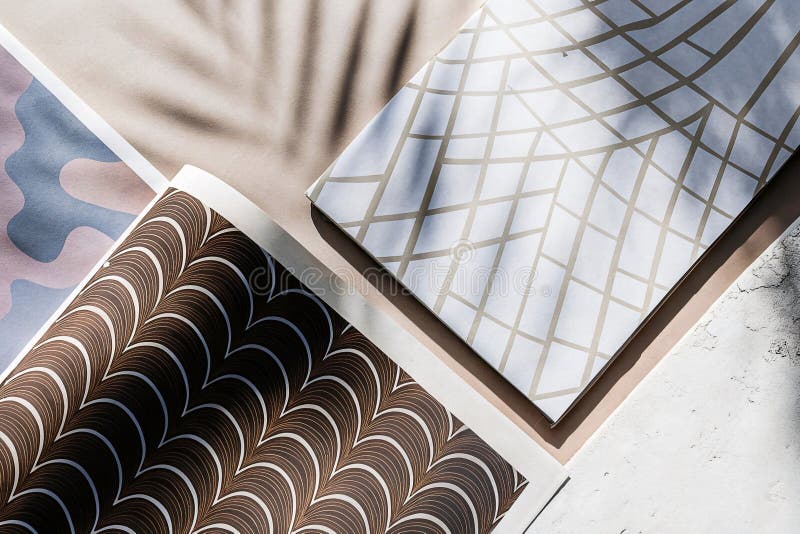 Flat Lay of Textured Papers with Geometric Patterns and Shadows Stock ...