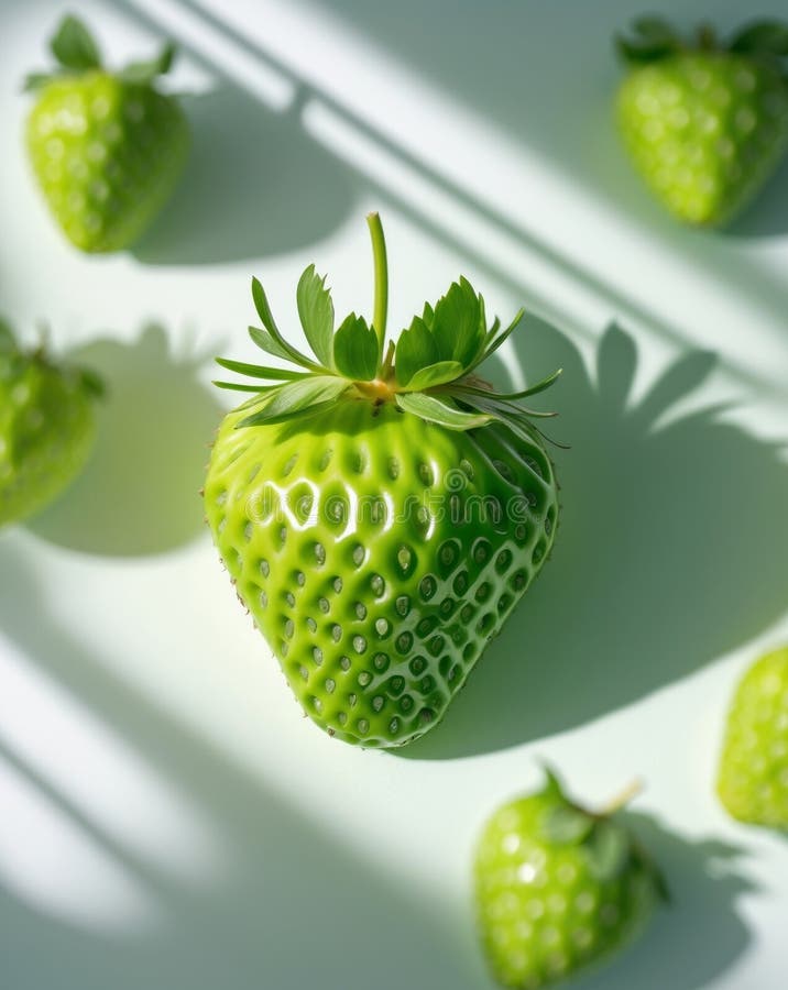 Flat Lay Top View of Bright Ripe Fragrant Green Strawberry Fruit As ...