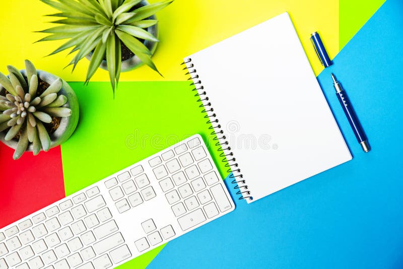 Flat Lay Top View Creative Layout with Computer Keyboard with Pen and ...