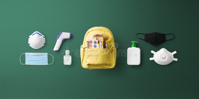 Flat Lay Top View of Face Mask and Backpack, Back To School and ...