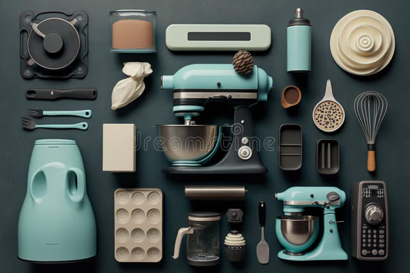 Flat Lay and Top View of Kitchen Utensils (cooking Tools) on a Grey ...