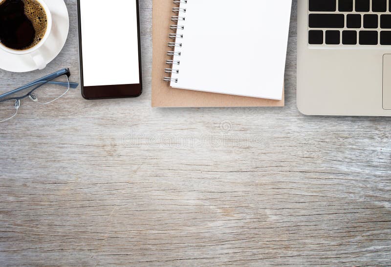 Flat Lay Top View of Laptop Computer and Notepad Stock Image - Image of ...