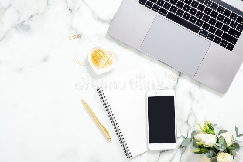 Flat Lay, Top View Modern Office Table Desk. Workspace with Laptop ...