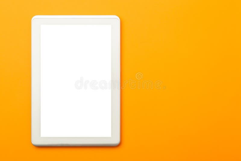 Flat Lay, Top View of Orange Office Table Desk with Tablet Computer ...