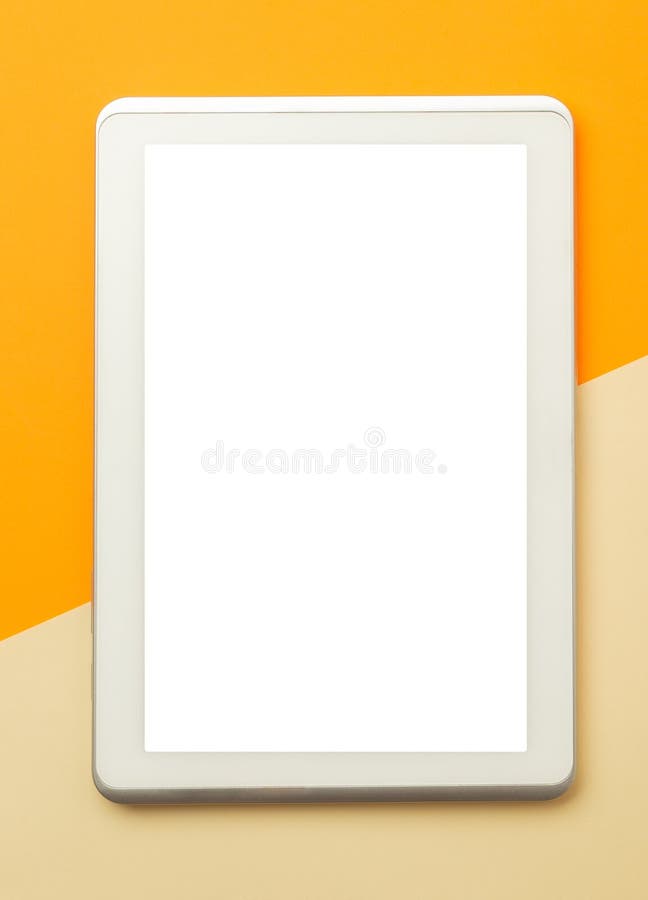 Flat Lay, Top View of Orange Office Table Desk with Tablet Computer ...