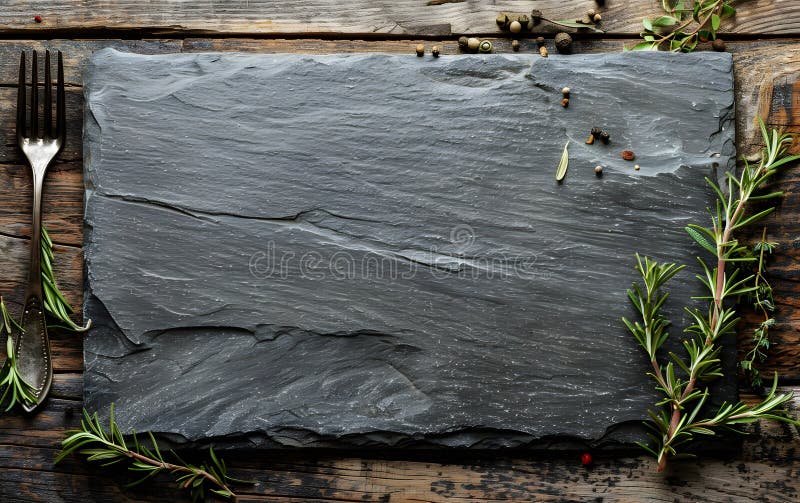 Rustic Slate Stone Table Mockup with Herbs Stock Illustration ...