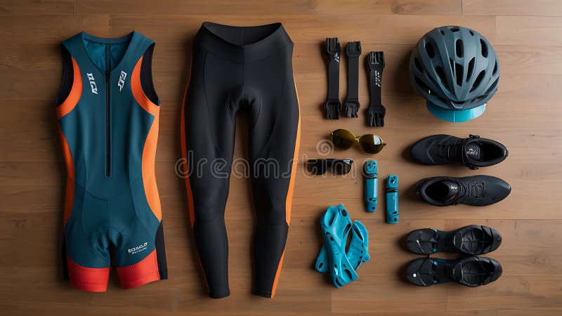 Flat Lay of Triathlete S Outfit Showcasing Tri Suit and Gear Stock ...