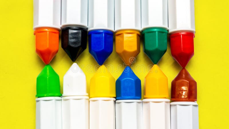 Flat Lay of a Tubes of Various Water Color on Yellow Background Stock ...