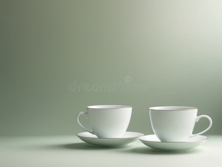 Flat Lay Two White Cups Green Tea Background Visual Representation of ...