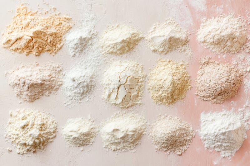 A Flat Lay of Various Flour Types Arranged Artfully on a Surface for ...