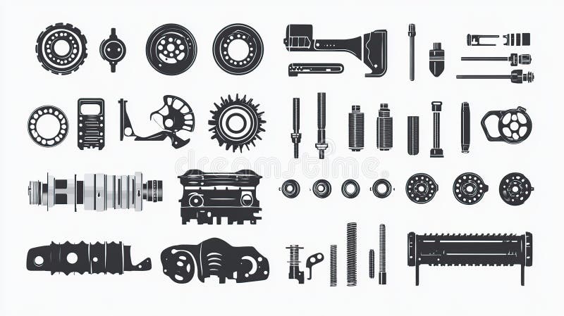 Flat Lay of Various Mechanical Parts, Components, and Hardware Stock ...