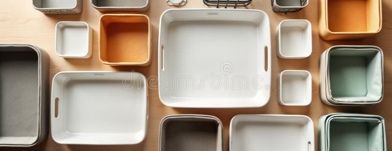 Flat Lay of Various Storage Containers. Different Sizes, Shapes ...