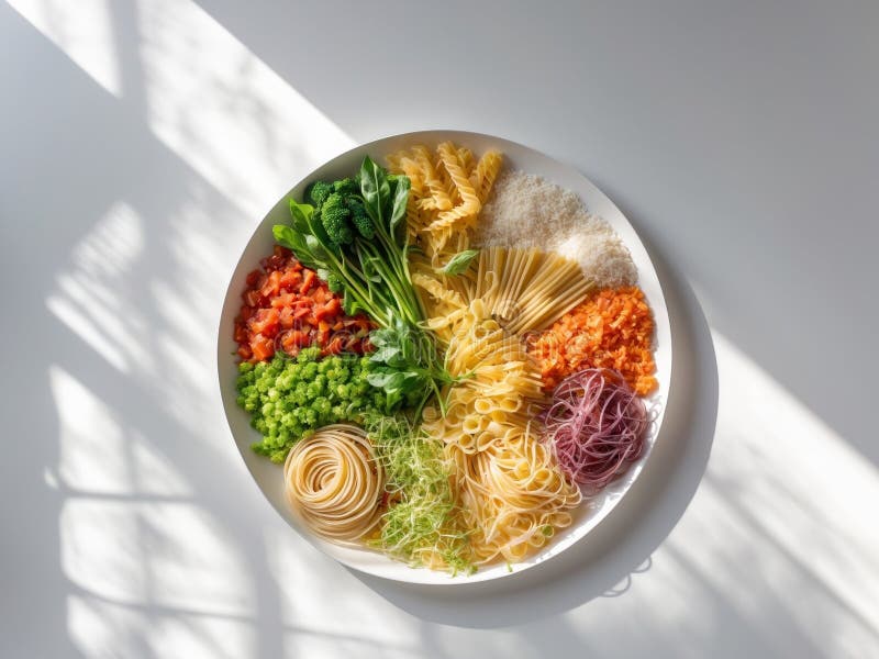 Flat Lay Various Types Pasta Vegetables Arranged Circular a Top Down ...