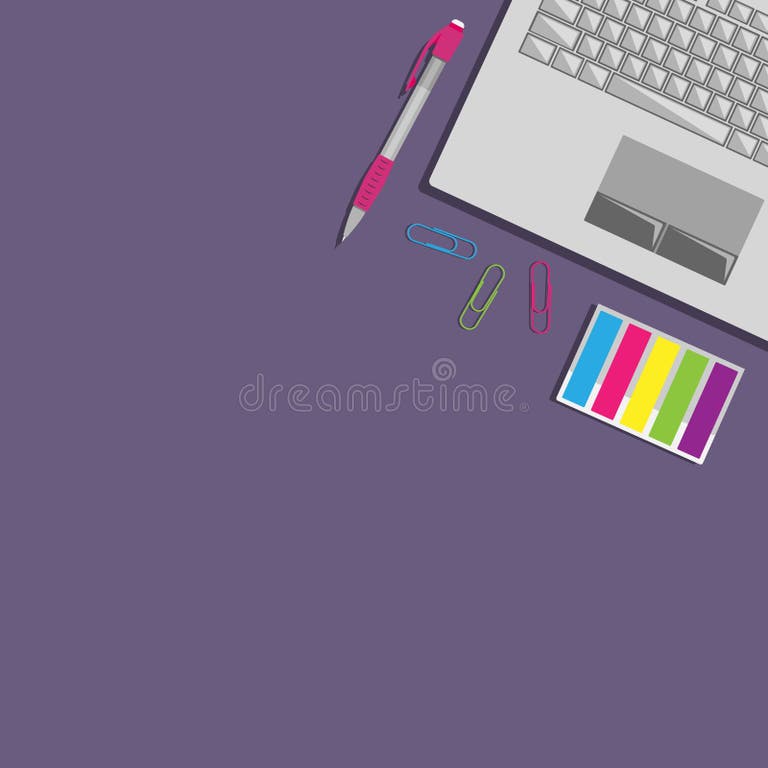 Flat Lay Vector Illustration with Laptop and Stickers Stock Vector ...