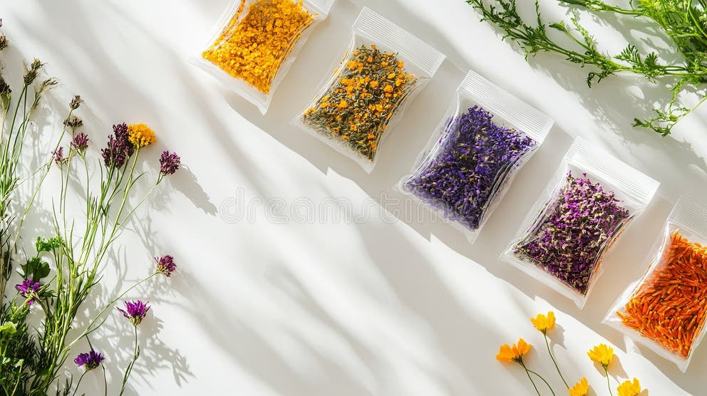 A Flat Lay of Vibrant Garden Seed Packets Styled on a Smooth White ...