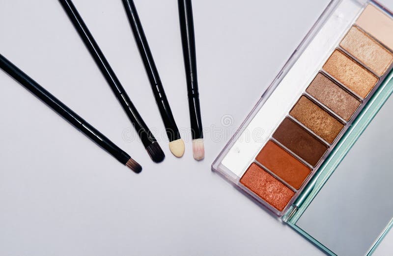 Set of Eyeshadow Palette and Black Brushes Stock Image - Image of ...