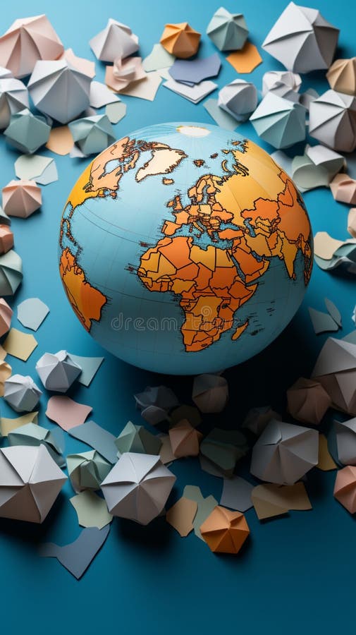 Flat Lay View of a Globe and Paper Sheets Stock Illustration ...