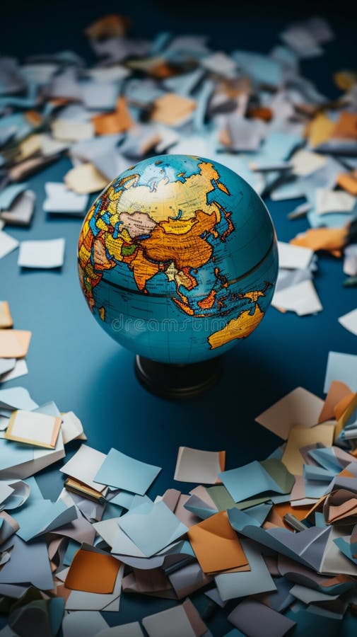 Flat Lay View of a Globe and Paper Sheets Stock Illustration ...