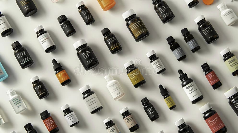 Flat Lay of Vitamin and Supplement Containers in a Minimalist Grid ...