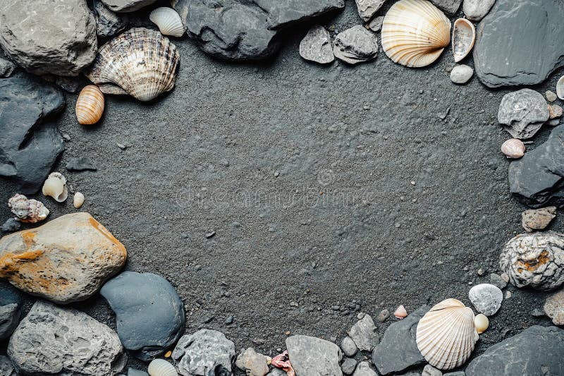 A Flat Lay of Volcanic Rocks and Shells on a Smooth Surface. Picture ...