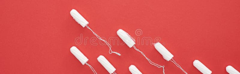 Flat Lay with White Cotton Tampons Isolated on Red, Panoramic Shot ...