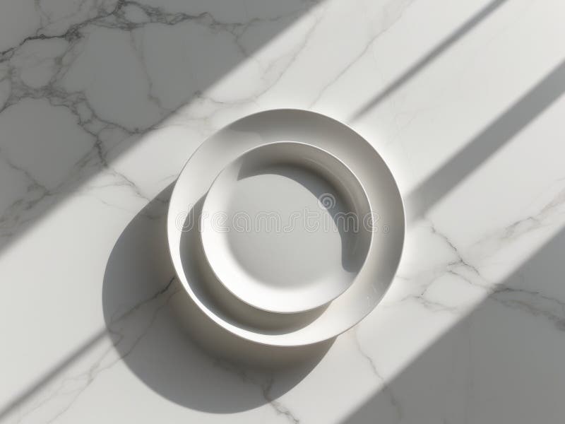 Flat Lay White Plate Marble Surface Empty Appears. Stock Image - Image ...