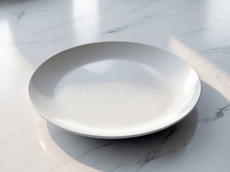 Flat Lay White Plate Marble Surface Empty Appears Stock Photo - Image ...