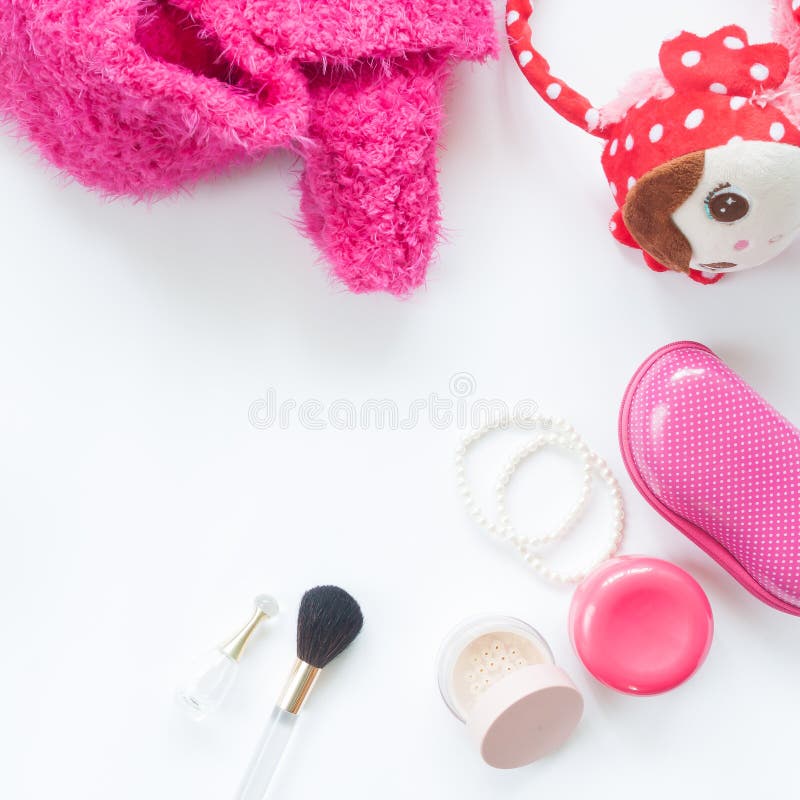 Flat Lay of Woman Essentials Pink Collection Isolated on White Stock ...
