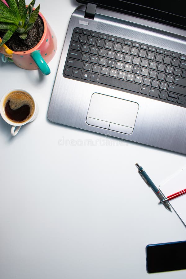 Flat Lay of a Work Place. Top View of a Laptop with Accessories ...